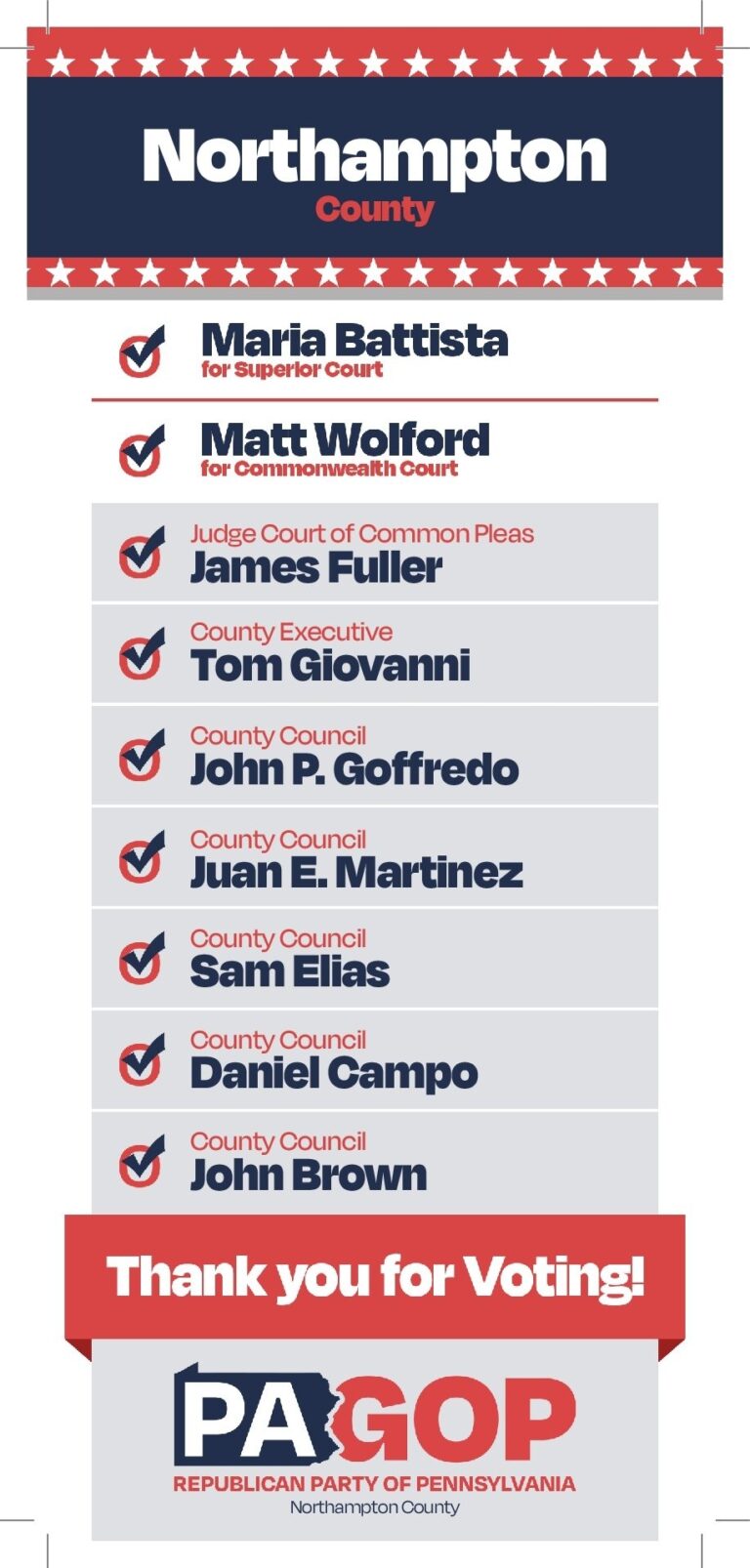 Slate Card – check it out – Northampton County Republican Committee